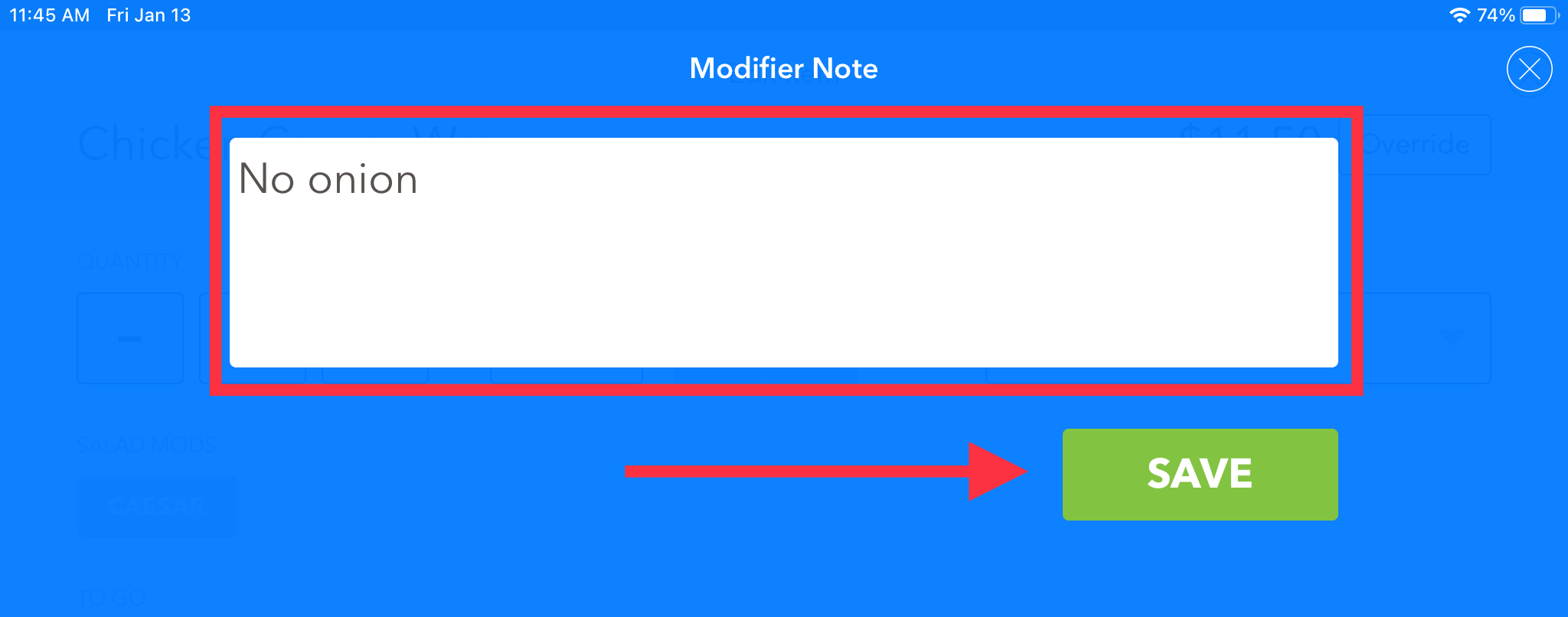 How to add a Custom Modifier Note
